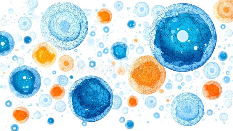 Abstract Cellular Structure Microscopic Blue and Orange Cells ...