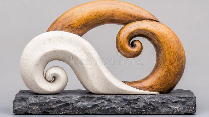 Abstract Ceramic Sculpture Intertwining Spirals in Off White and Amber ...