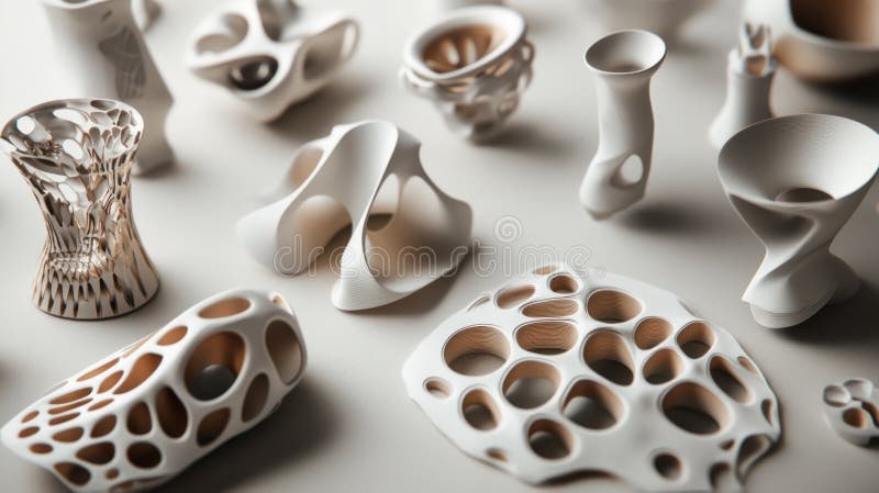 Abstract 3d Printed Objects on a Light Surface Stock Illustration ...