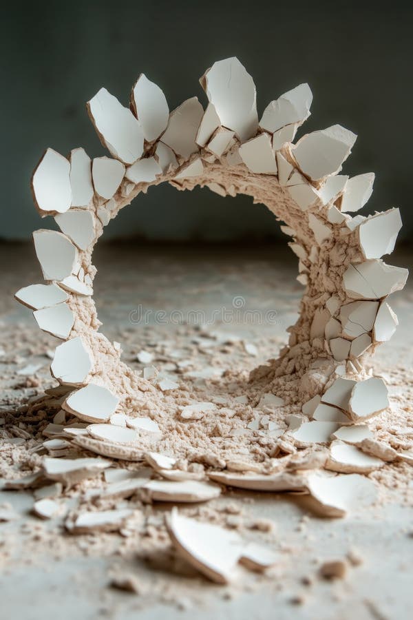 Abstract Ceramic Shards Forming a Circular Structure on Dusty Ground ...