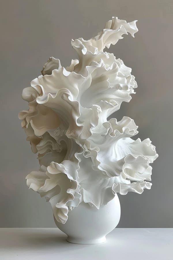 Abstract Ceramic Vase with Foam Textures on Neutral Background, Modern ...