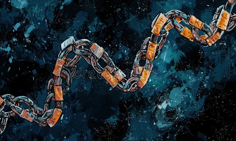 Abstract Chain Design with Orange Locks on Dark Textured Background ...
