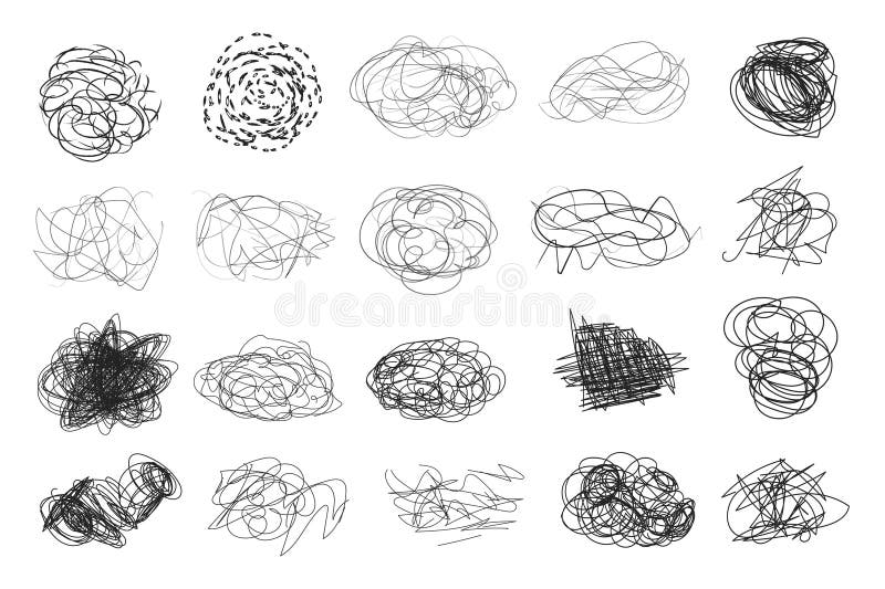 Abstract Chaotic Scribble Lines Collection on White Background Stock ...