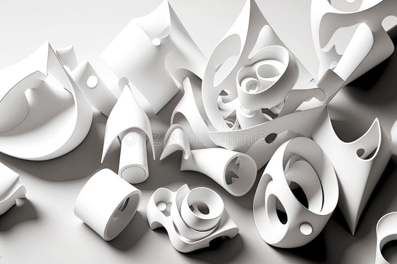 Abstract Chaotic White Plastic Shapes Pattern 3d Render Digital ...