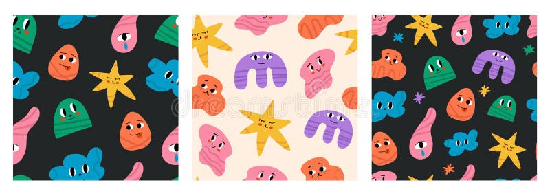 Abstract Characters Seamless Patterns Stock Illustration - Illustration ...