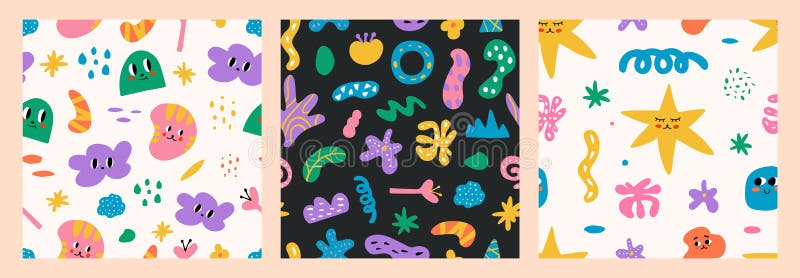 Abstract Characters Seamless Patterns Stock Vector - Illustration of ...