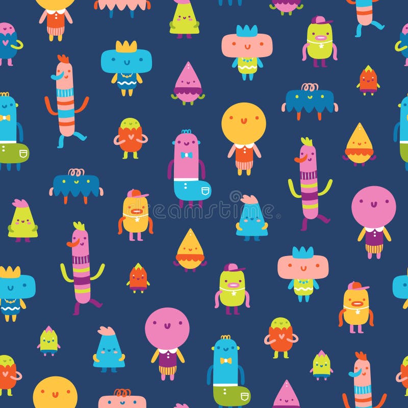 Abstract Characters Vector Seamless Pattern on Blue Background Stock ...