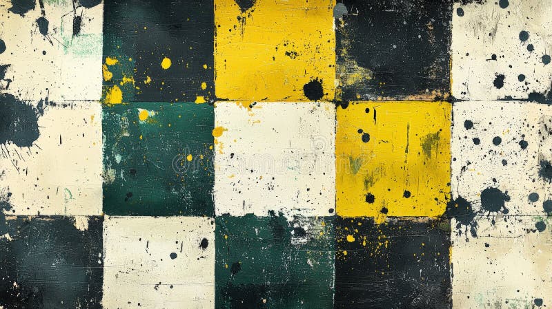 Abstract Checkered Art with Paint Splatters Stock Illustration ...