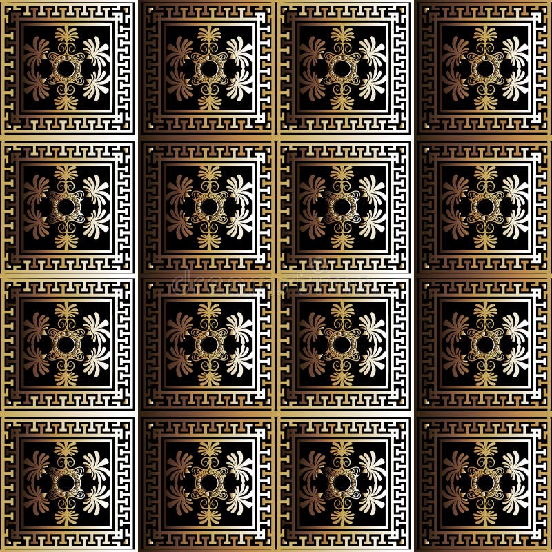 Squares Greek Black and White Vector Seamless Pattern. Ornamental ...
