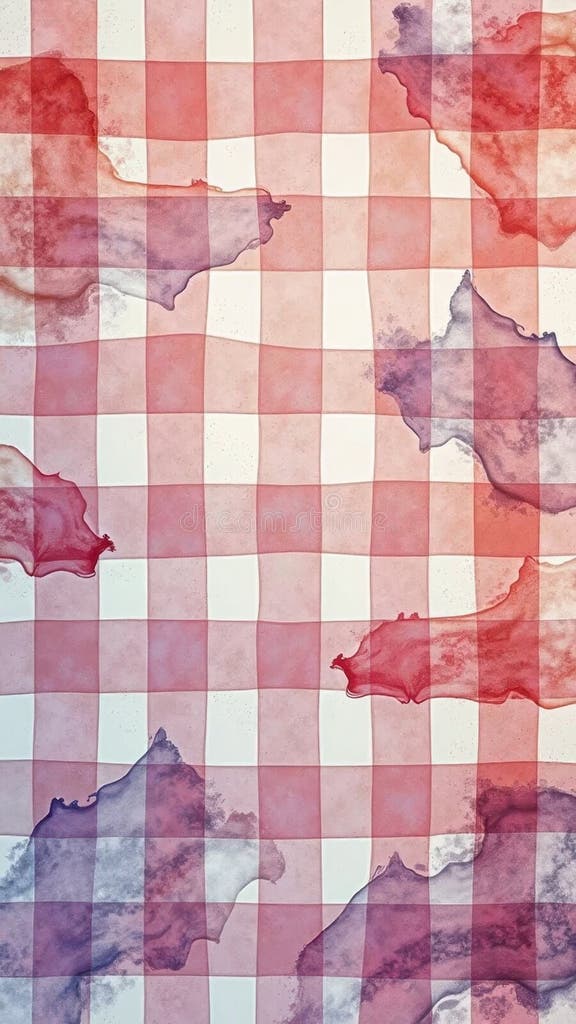 Abstract Checkered Pattern with Red and Blue Organic Shapes Stock Photo ...