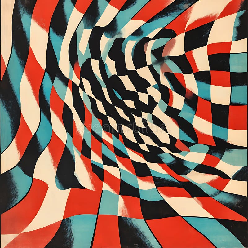 Abstract Checkered Pattern in Red Teal Black and White Stock ...