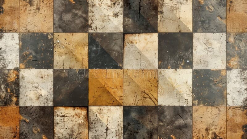 Abstract Checkered Pattern with Wood Texture in Black, White, and Brown ...