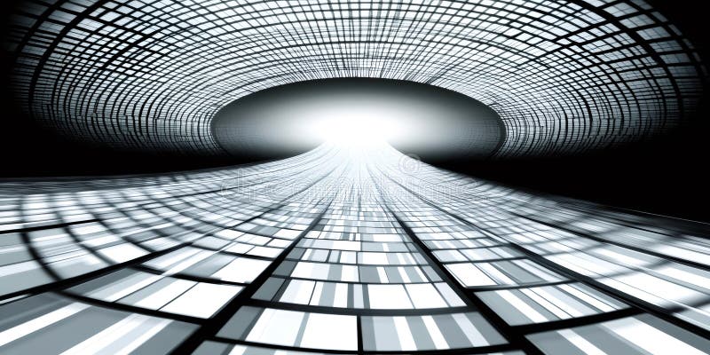 Abstract Checkered Tunnel with Fast Moving Data Stream Converging To ...