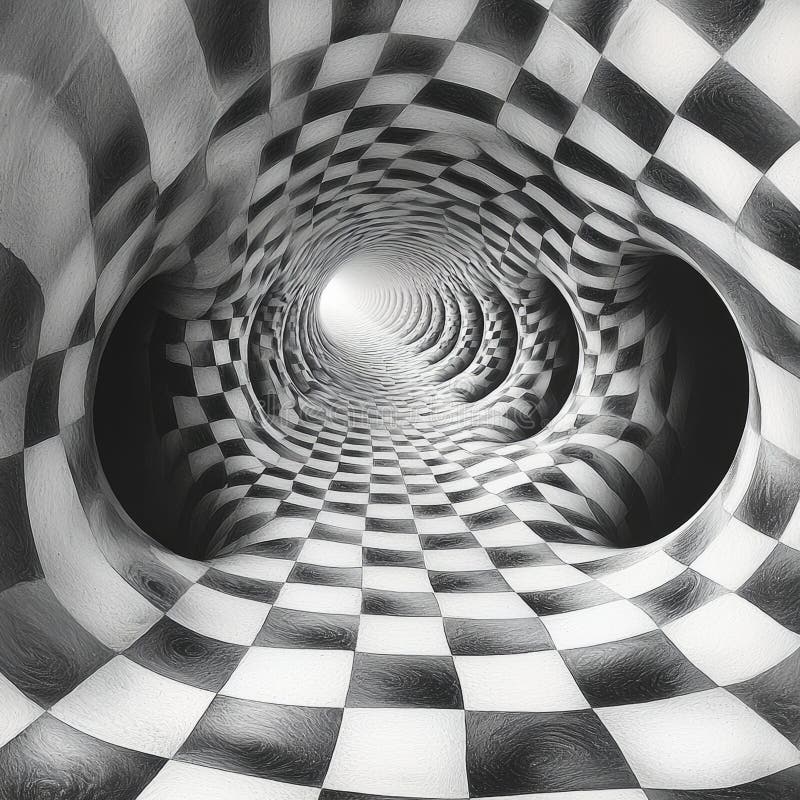 Abstract Checkered Tunnel Optical Illusion with Black and White Design ...