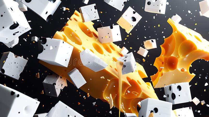 3d Rendering of Cheese Slices Falling in the Air on Black Background ...
