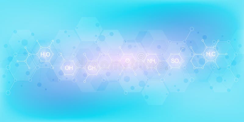 Abstract Chemistry Pattern on Blue Background with Chemical Formulas ...