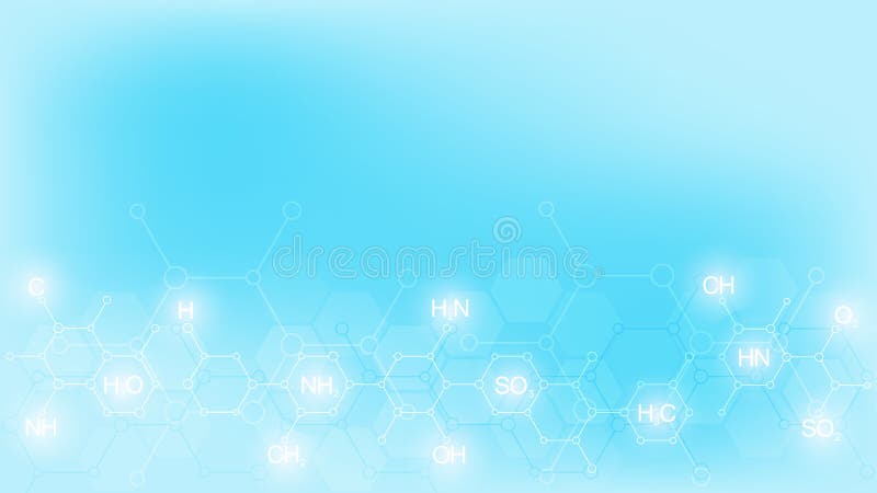 Abstract Chemistry Pattern on Blue Background with Chemical Formulas ...