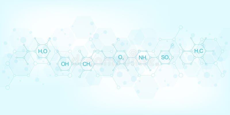 Abstract Chemistry Pattern On Dark Blue Background With Chemical ...