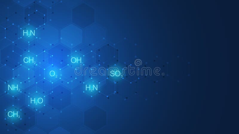 Abstract Chemistry Pattern on Dark Blue Background with Chemical ...