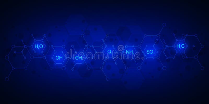 Abstract Chemistry Pattern on Dark Blue Background with Chemical ...