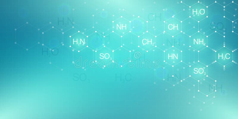 Abstract Chemistry Pattern on Green Background with Chemical Formulas ...