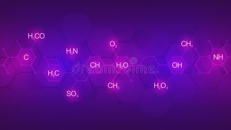 Abstract Chemistry Pattern on Purple Background with Chemical Formulas ...