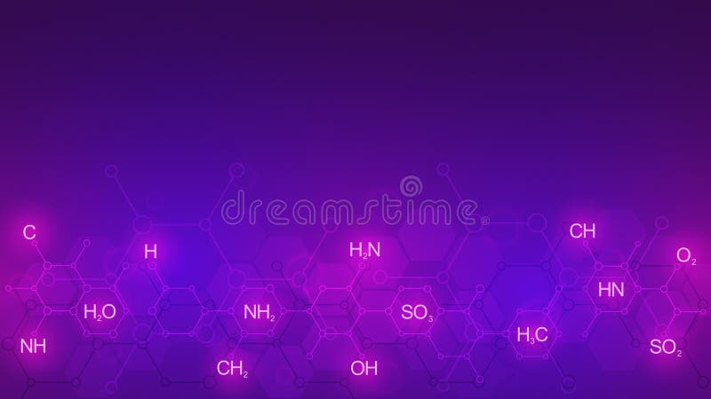 Abstract Chemistry Pattern on Purple Background with Chemical Formulas ...