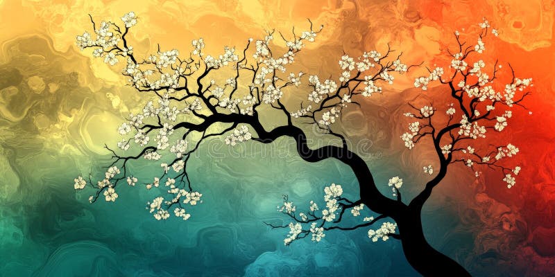 Abstract Cherry Blossom Tree Art Print Stock Illustration ...