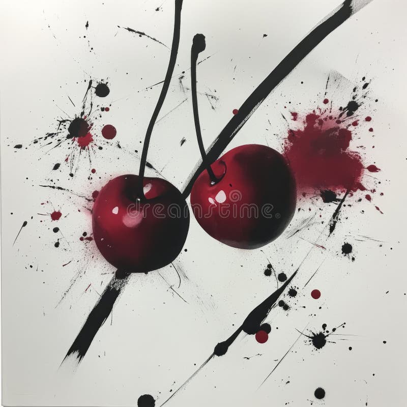 An Abstract Cherry Painting with a Background of White and Red Fruit ...