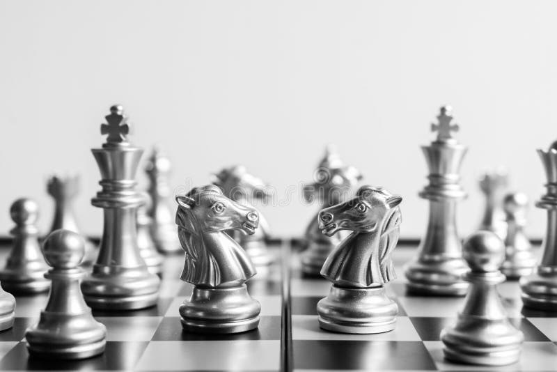 Abstract Chess Game Face To Face on a Chessboard in Black and White ...