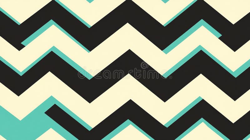 Abstract Chevron Pattern with Black, Cream, and Teal Zigzag Lines on a ...