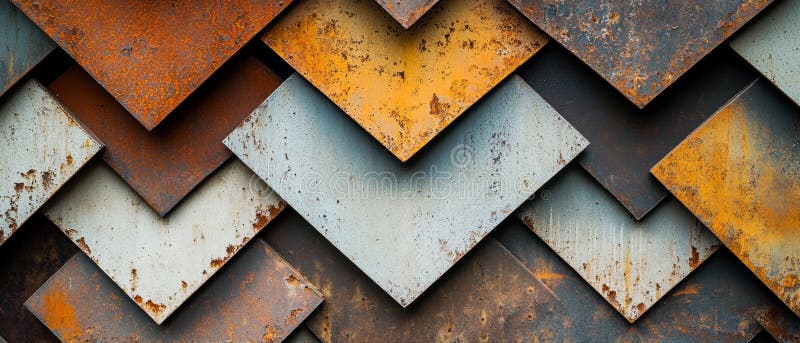 Abstract Chevron Pattern Weathered Iron Tiles in Rust and Brown Tones ...