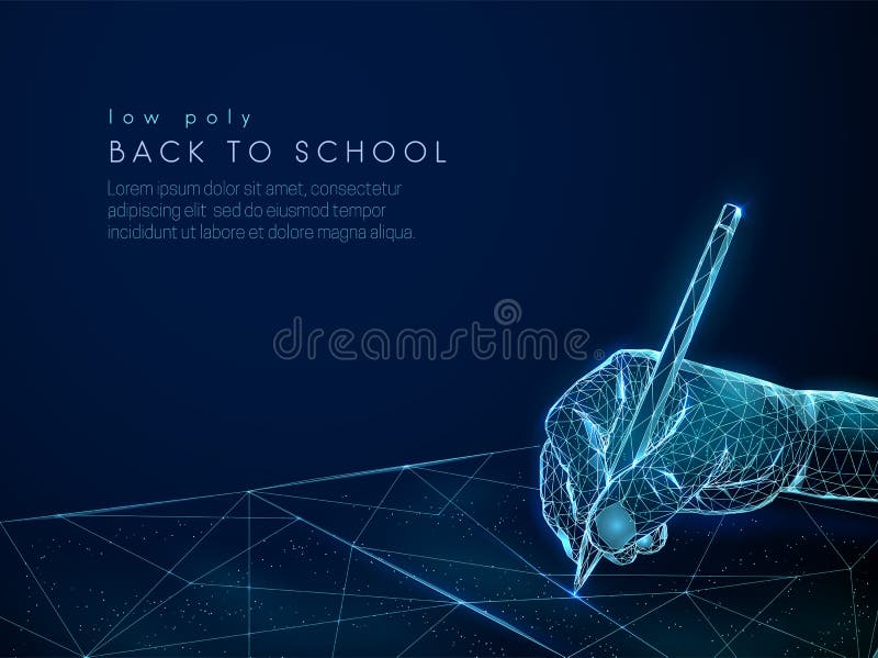 Abstract Child`s Hand Writing with Pencil. Low Poly Style Design Stock ...