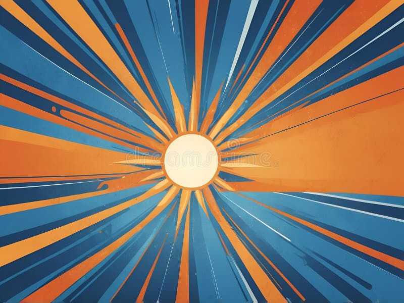 Abstract Childish Retro Blue and Orange Sun Ray Illustration Stock ...