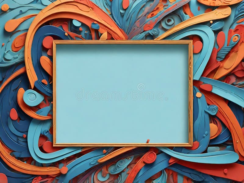 Abstract Childish Retro Frame with Abstract Patterns, Blue Stock ...