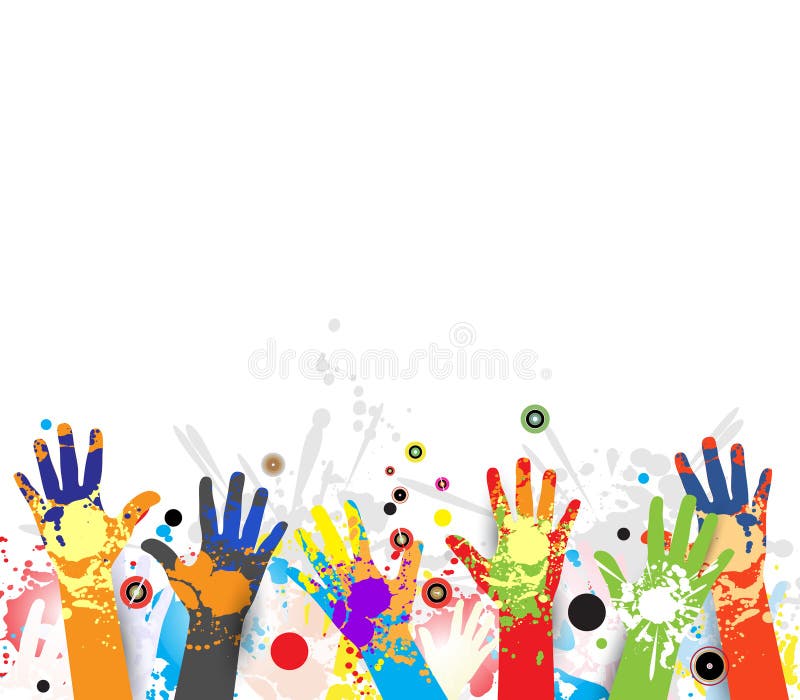 Abstract Children Hands in Colorful Paint Stock Illustration ...