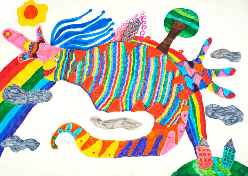 Abstract Children S Drawing Painted by with Markers Stock Illustration ...