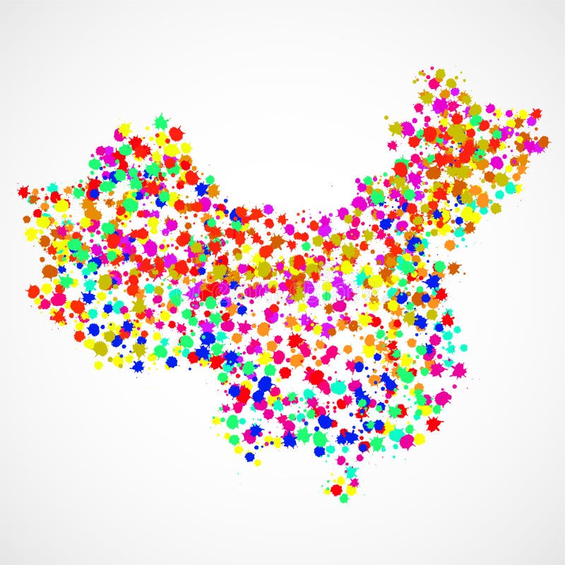Abstract China Map of Colorful Ink Splashes, Grunge Splatters Stock ...