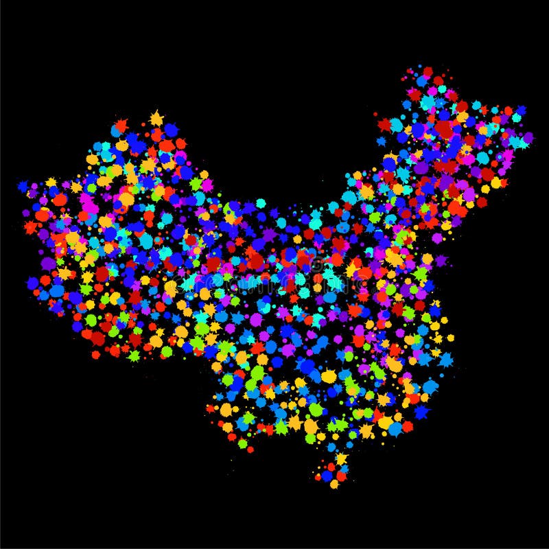 Abstract China Map of Colorful Ink Splashes, Grunge Splatters Stock ...