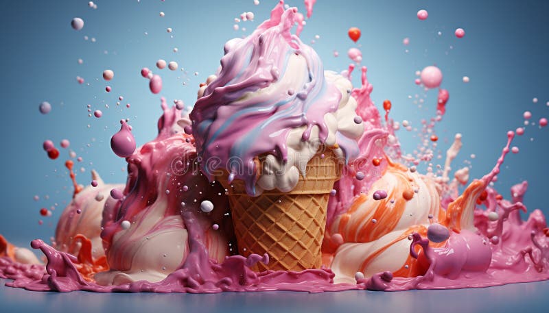 Abstract Chocolate Wave Melting into Sweet Ice Cream Cone Shape ...