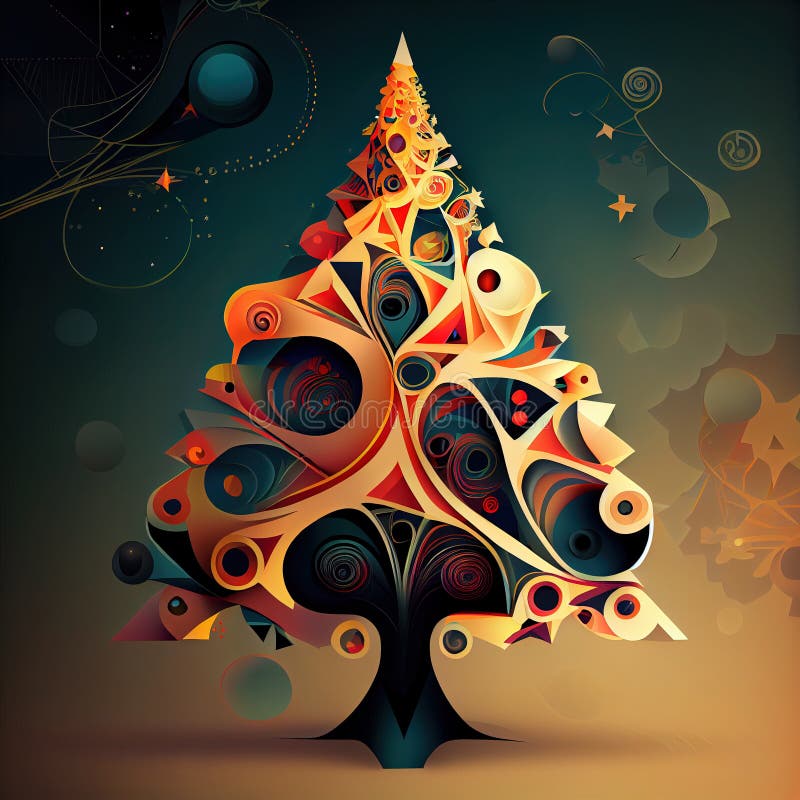 Abstract Christmas Tree - Generative AI Illustration Stock Illustration ...