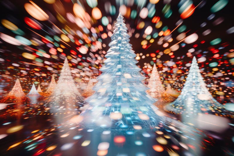 Abstract Christmas Trees with Lights and Bokeh Effect Stock ...