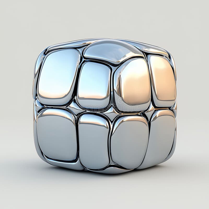 Abstract Chrome Cube 3D Render Reflective Metallic Segments ...