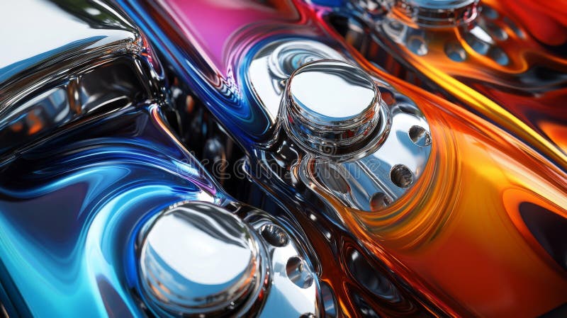 Abstract Chrome Engine with Vibrant Color Swirls Stock Illustration ...