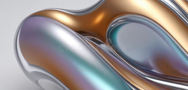 Abstract Chrome Figure Rounded Shapes with Soft Colored Highlights ...