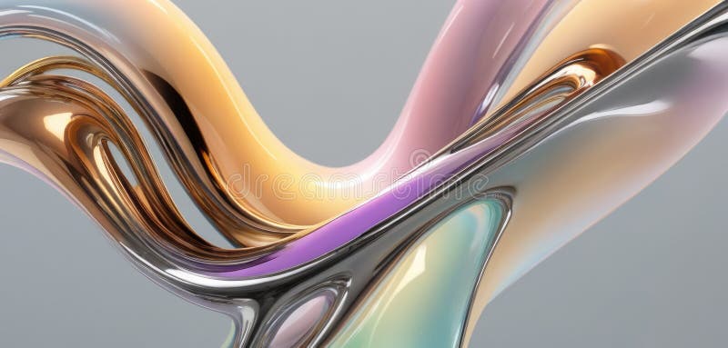 Abstract Chrome Figure Rounded Shapes with Soft Colored Highlights ...