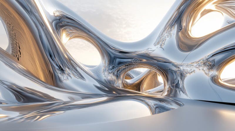 Abstract Chrome and Gold 3D Render of a Futuristic Landscape Stock Illustration - Illustration ...