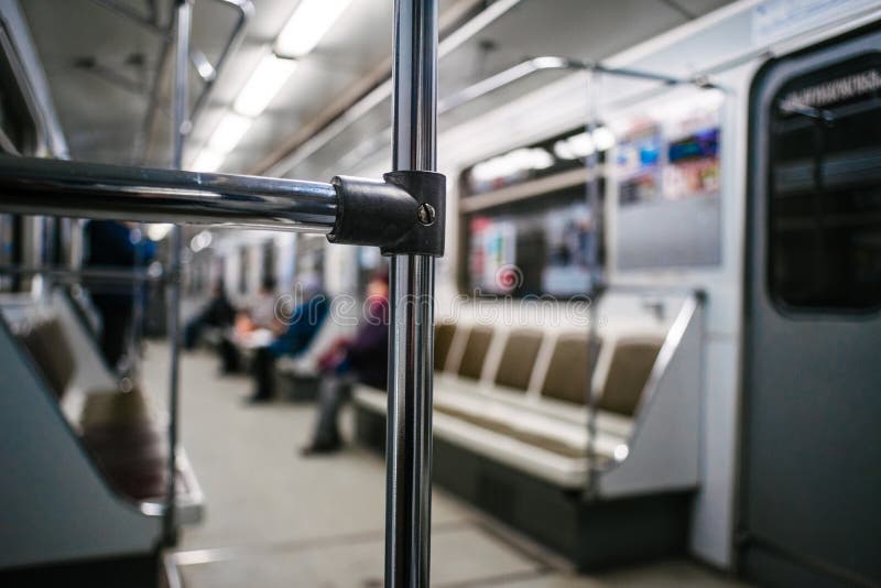 Handrails in the Cabin of a Modern and Comfortable City Bus Stock Image ...