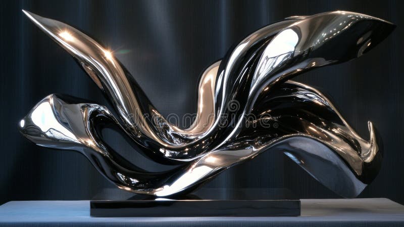 Abstract Chrome Metal Sculpture with Flowing Lines Stock Illustration ...