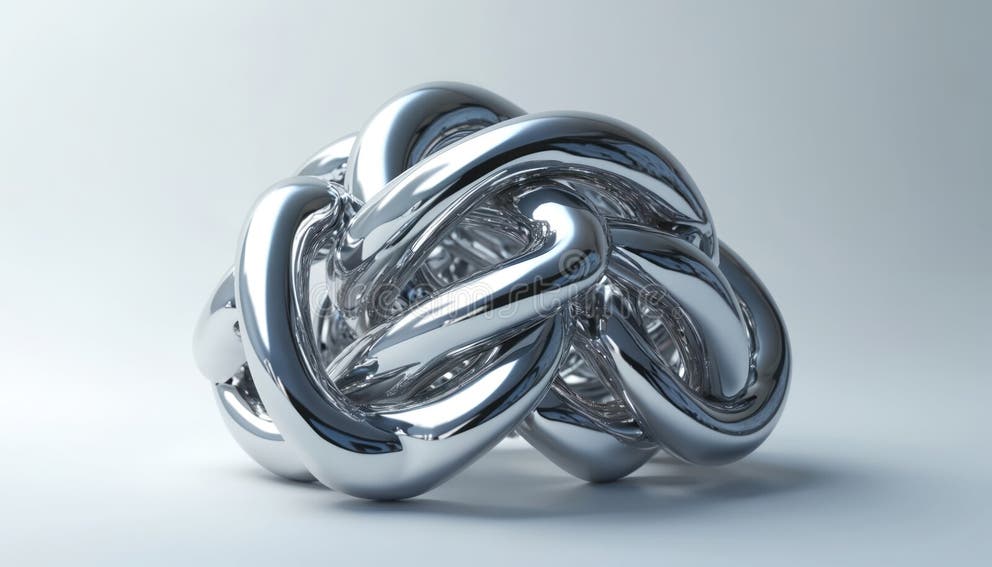 Abstract Chrome Metallic Shape Object on White Background. Futuristic ...